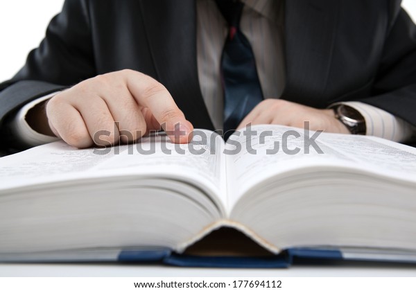 Man Looking Information Dictionary Closeup Stock Photo (Edit Now) 177694112