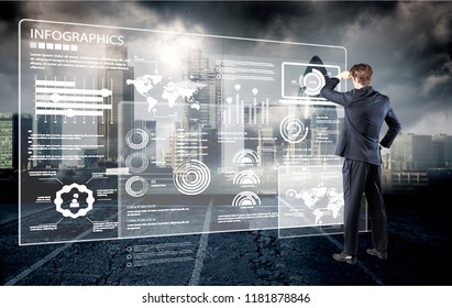 Man Looking User Interface Over Cityscape Stock Photo 1181878846 ...