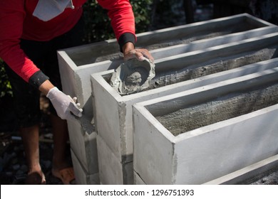 Man Made Rectangular Concrete Pots Plants Stock Photo 1294531693 ...