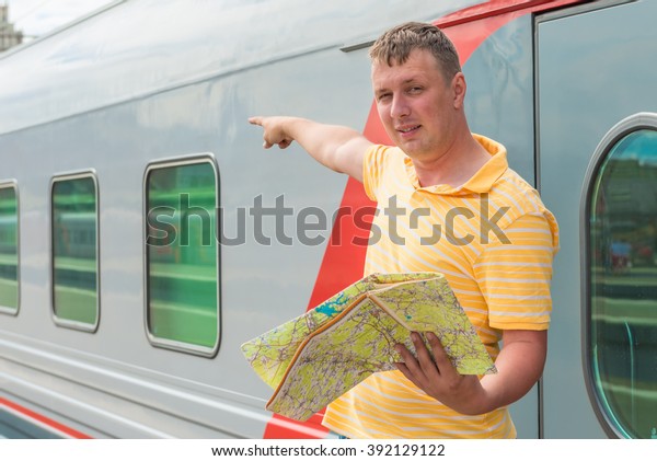 Man Map Shows Direction Train Station Stock Photo 392129122 | Shutterstock