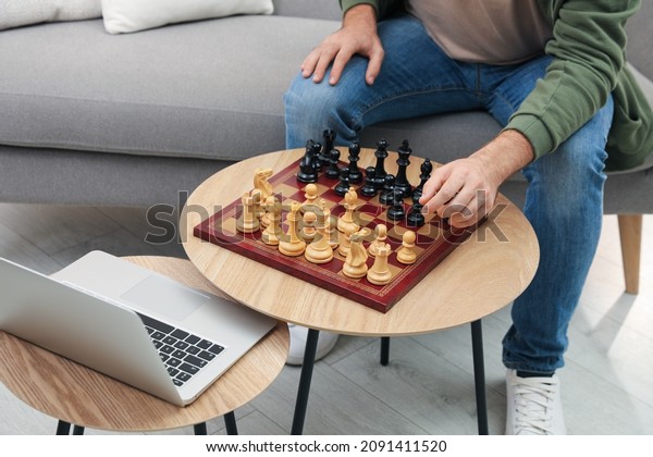 Man Playing Chess Partner Through Online Stock Photo 2091411520 ...