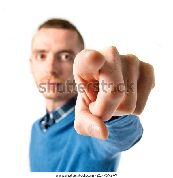 Man Pointing Front Over White Background Stock Photo 217759249 ...