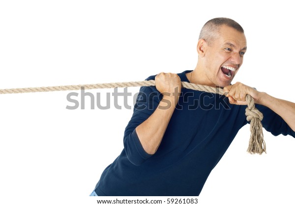 Man Pulls Rope Isolated White Background Stock Photo 59261083 ...