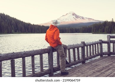 Man Resting Ease By Calm Lake Stock Photo 2199064759 | Shutterstock