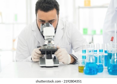 Man Scientist Looking Through Microscope Doing Stock Photo 2192804351 ...