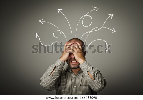 Man solving a problem. Expressions, feelings and moods.