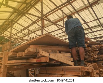 Man Stand On Row Stack Wood库存照片1049441231 | Shutterstock