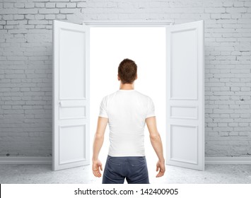 Man Standing Back Opened Door Stock Photo 142400905 | Shutterstock