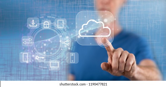 Man Touching Cloud Computing Concept On Stock Photo 1190477821 ...