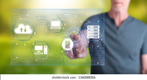 Man Touching Computer Network Concept On Stock Photo 1360088306 ...