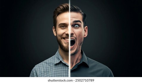 Man Two Faces Split Screen Friendly AI-generated image 2502714105 ...