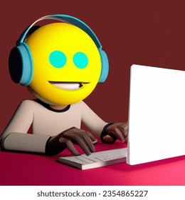 ภาพ Man Typing Computer Smiley Face Emoji ที่สร้างโดย AI 2354865313 ...