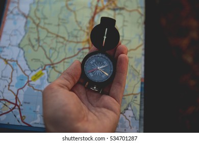 Man Using Compass Map Woods Stock Photo 534701287 | Shutterstock