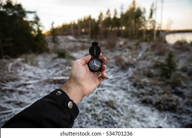 Man Using Compass Woods Stock Photo (Edit Now) 534701236