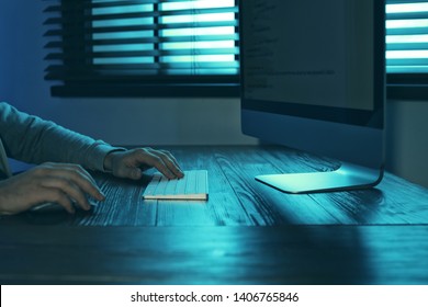 Man Using Computer Dark Room Closeup Stock Photo 1406765846 | Shutterstock