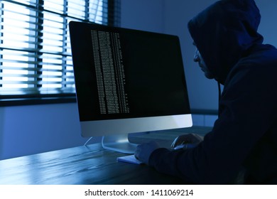 Man Using Computer Dark Room Criminal Stock Photo 1411069214 | Shutterstock