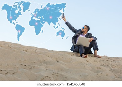 Man Using Computer On World Map Stock Photo 1541453348 | Shutterstock