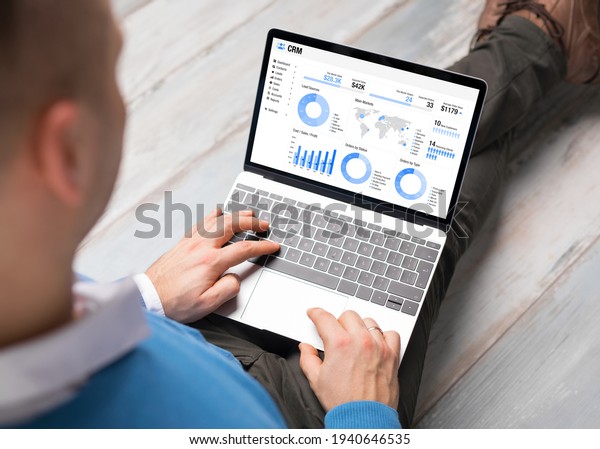 Man Using Crm Software On Laptop Stock Photo (Edit Now) 1940646535