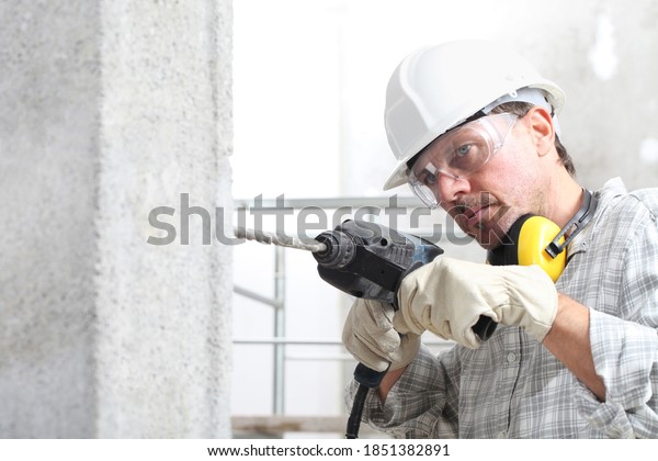 Man Using Electric Pneumatic Drill Making Stock Photo 1851382891 ...