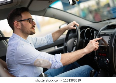 Man Using Navigation System While Driving Stock Photo 1181398513 ...