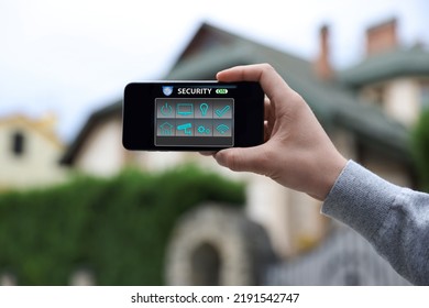 Man Using Home Security Application On Stock Photo 2191542747 ...