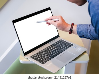 Man Using Laptop White Screen Computer Stock Photo 2143123761 | Shutterstock