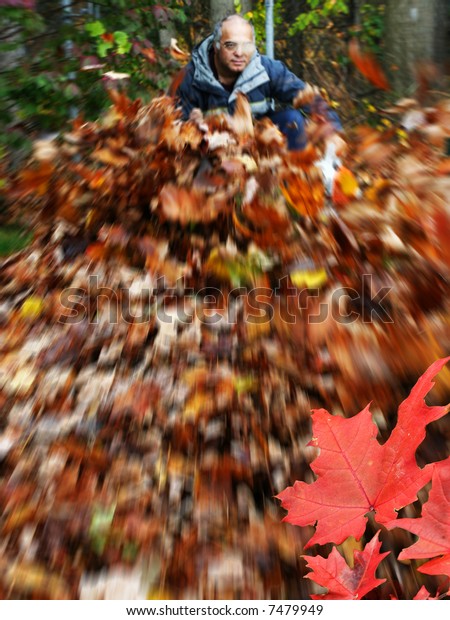 Man Using Leaf Blower Blowing Leaves Stock Photo 7479949 | Shutterstock