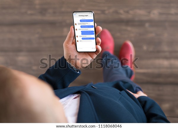 Man Using Messaging App On Phone Stock Photo (Edit Now) 1118068046