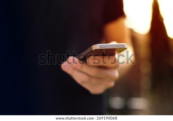 Man Using Mobile Smartphone Focus On Stock Photo (Edit Now) 269190068