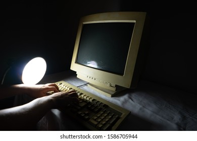 Man Using Old Personal Computer Monitor Stock Photo 1586705944 ...