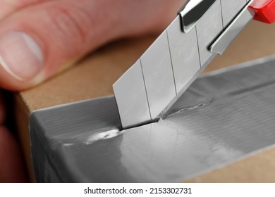Man Using Utility Knife Open Parcel Stock Photo 2153302731 | Shutterstock