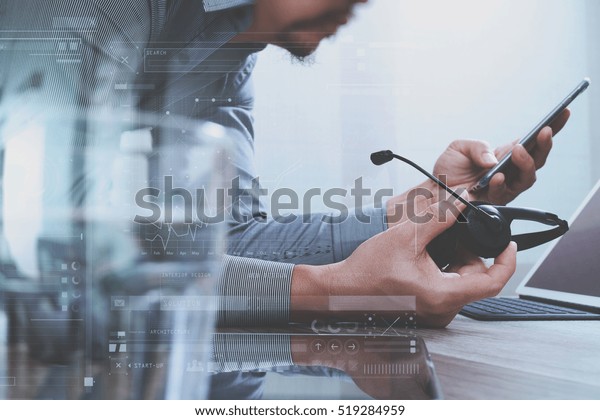 Man Using Voip Headset Digital Tablet Stock Photo 519284959 | Shutterstock