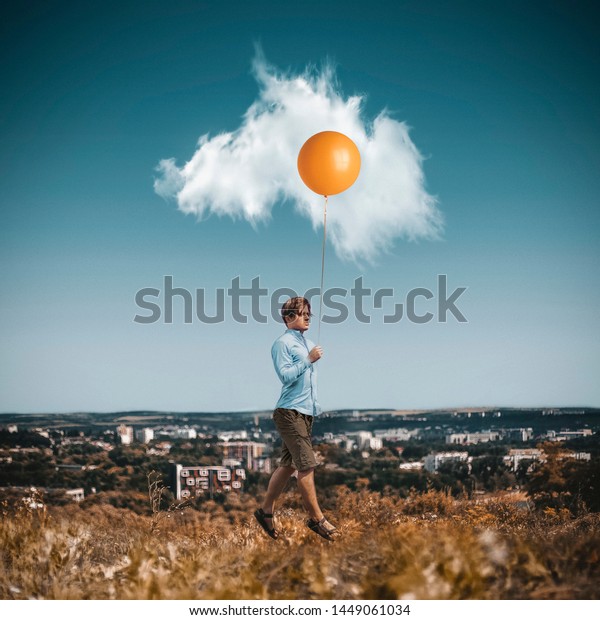 Man Walking Balloon Cloud Stock Photo 1449061034 | Shutterstock