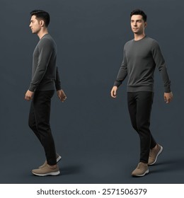 Man Walking Front Side Back Profile AI-generated image 2571507011 ...