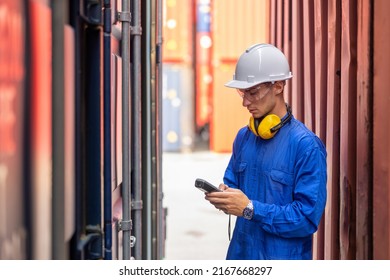 Man Worker Checking Container Box Barcode Stock Photo 2167668297 ...