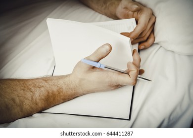 Man Writing Note Bed Stock Photo 644411287 | Shutterstock