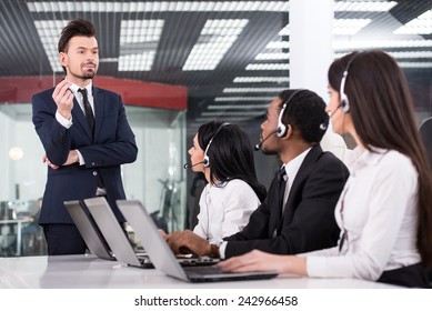 Manager Explaining Something Employees Call Centre Stock Photo (Edit ...