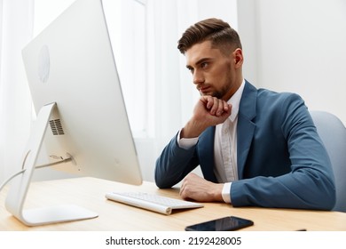 Manager Sitting Computer Work Boss Executive Stock Photo 2192428005 ...