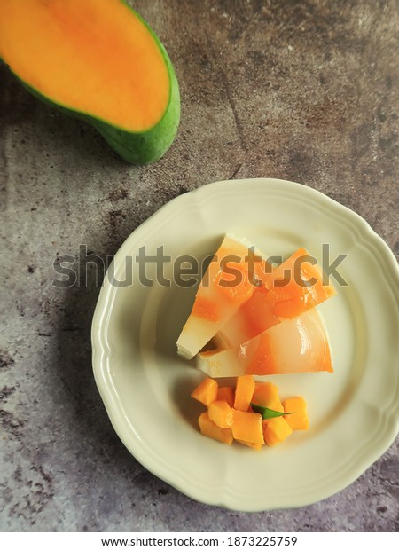 Mango Pudding Mango Slice Serve White Stock Photo 1873225759 | Shutterstock