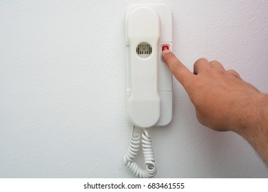 Mans Hand Push Button Intercom House Stock Photo (Edit Now) 683461555