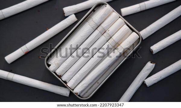 Many Cigarettes Stack On Table Box Stock Photo 2207923347 | Shutterstock