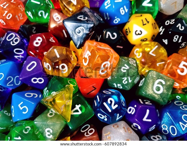 Many Multi Colored Many Sided Dice Stock Photo (Edit Now) 607892834