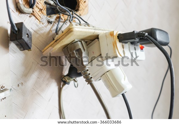 Many Plugs Socket Danger Using Much Stock Photo (Edit Now) 366033686