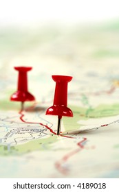 Map Route Marked Red Push Pins Stock Photo 4189018 | Shutterstock