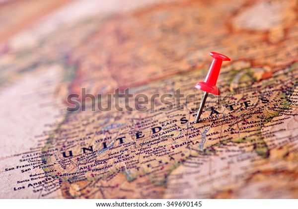 Map Usa Red Pushpin Stuck Stock Photo (Edit Now) 349690145