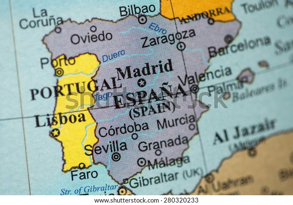 Map View Spain On Geographical Globe Foto de stock 280320233 | Shutterstock