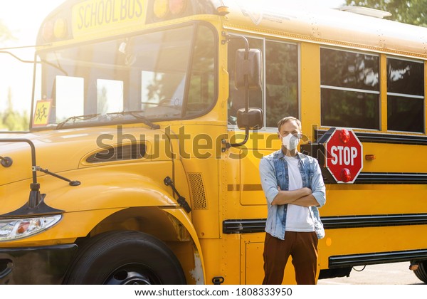 Masked Bus Driver Looking Camera Outside Stock Photo 1808333950 ...