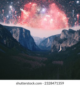 Massive Fireworks Exploding Tunnel View Yosemite AI-generated image ...
