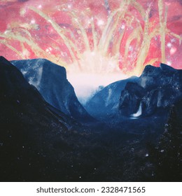 Massive Fireworks Exploding Tunnel View Yosemite AI-generated image ...