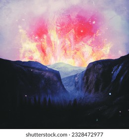 Massive Fireworks Exploding Tunnel View Yosemite AI-generated image ...